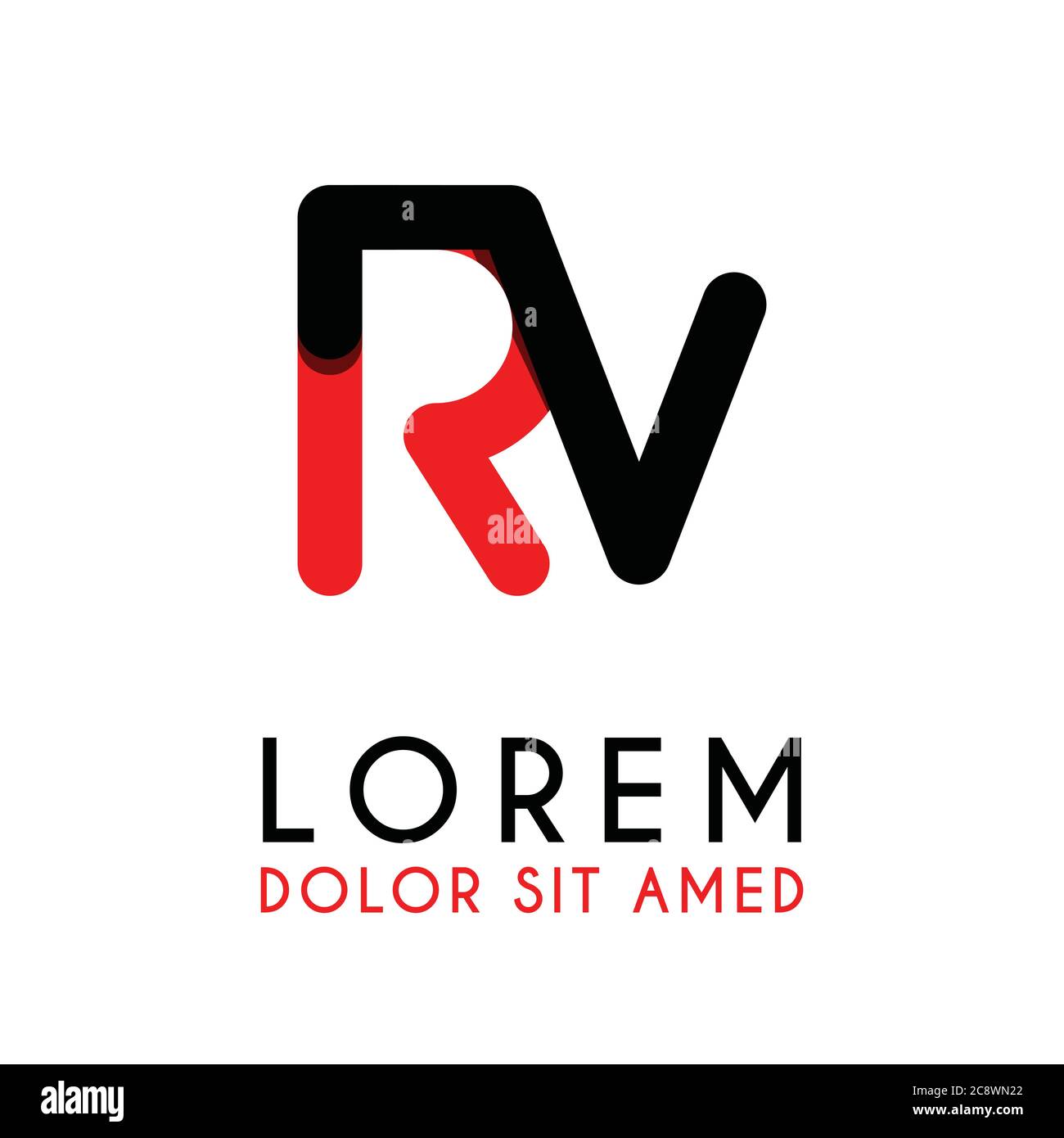 initial Letter RV with red Black and has rounded corners Stock Vector ...