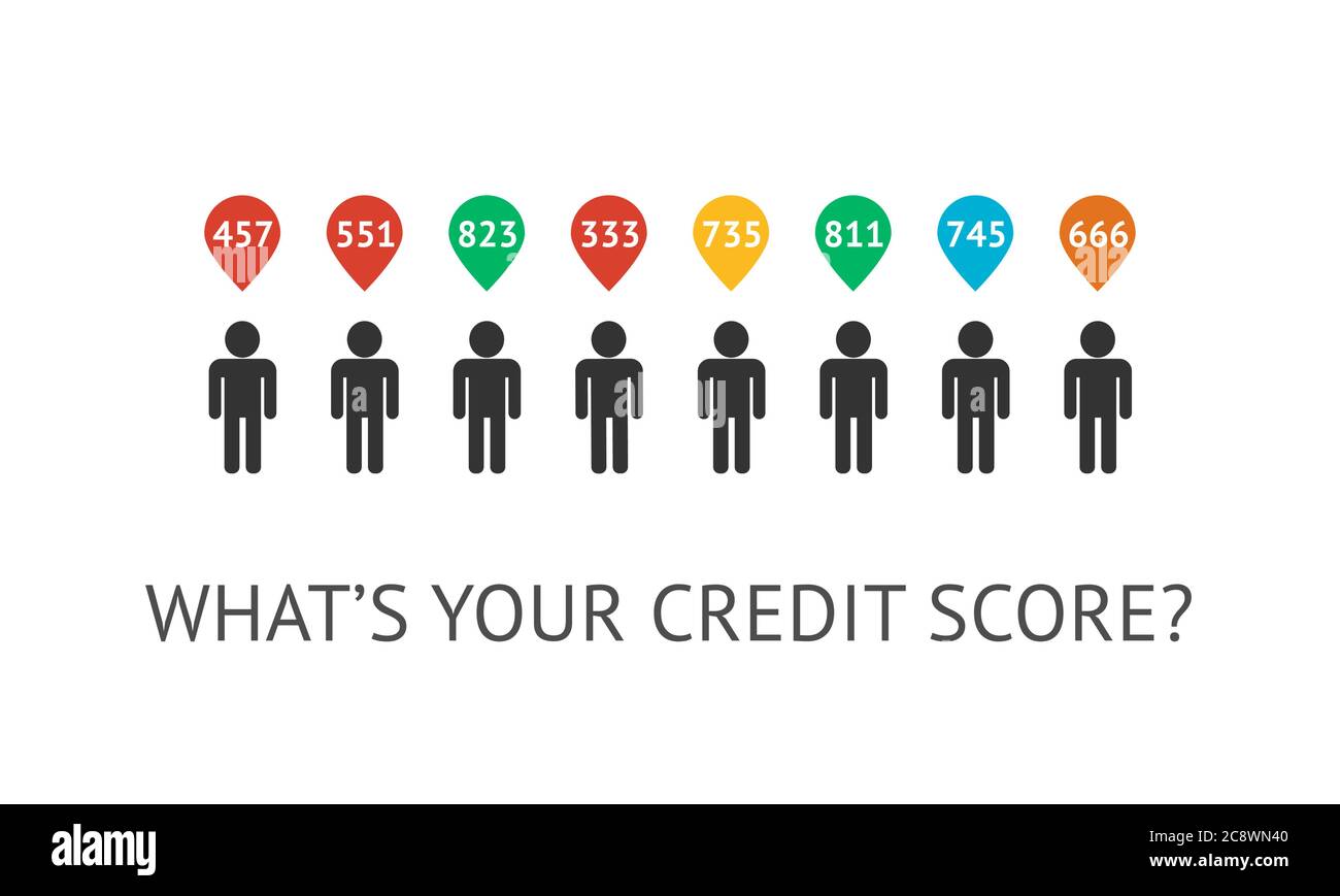 Check credit score concept with people pictogram and credit score value ...
