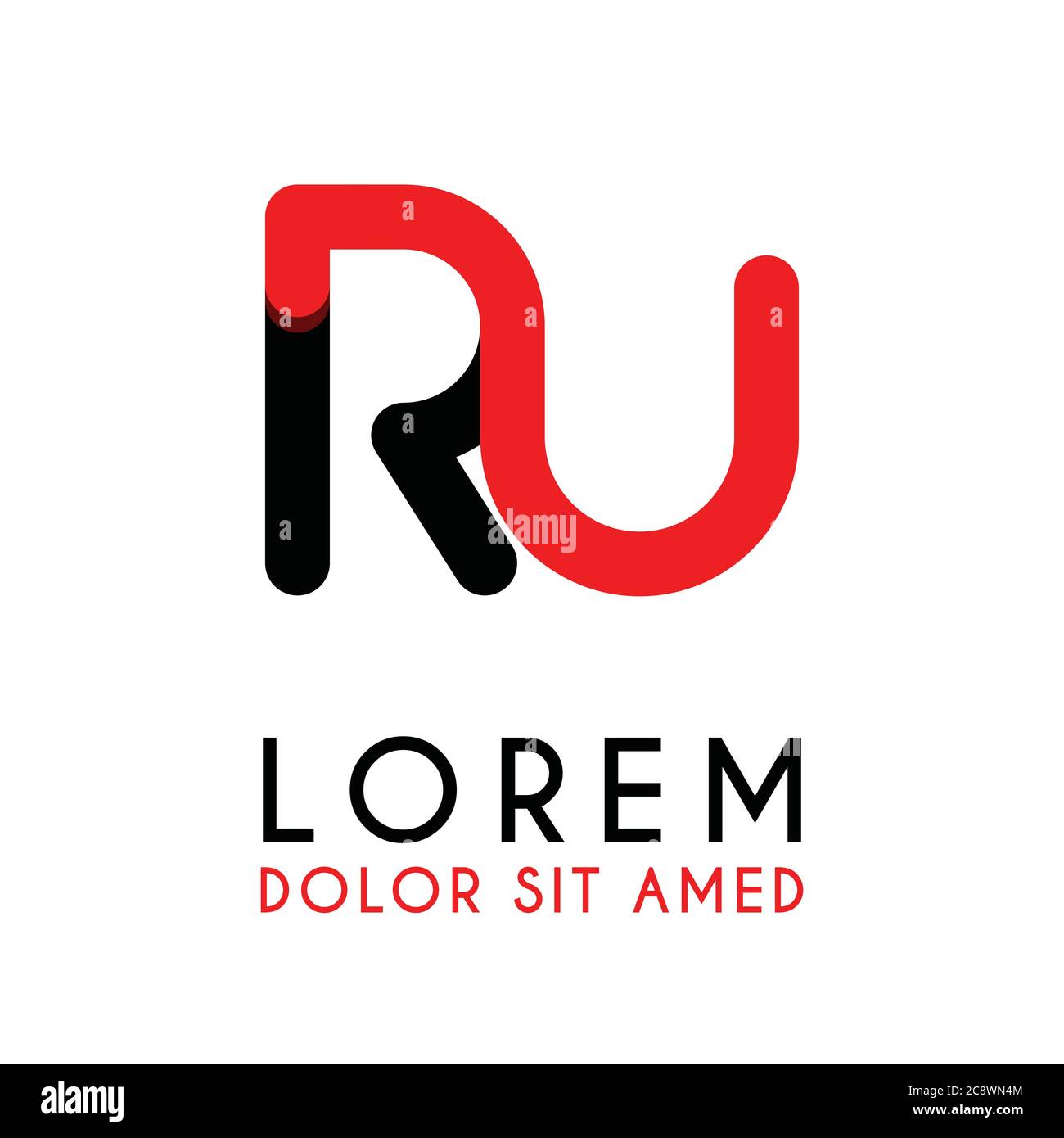 initial Letter RU with red Black and has rounded corners Stock Vector ...