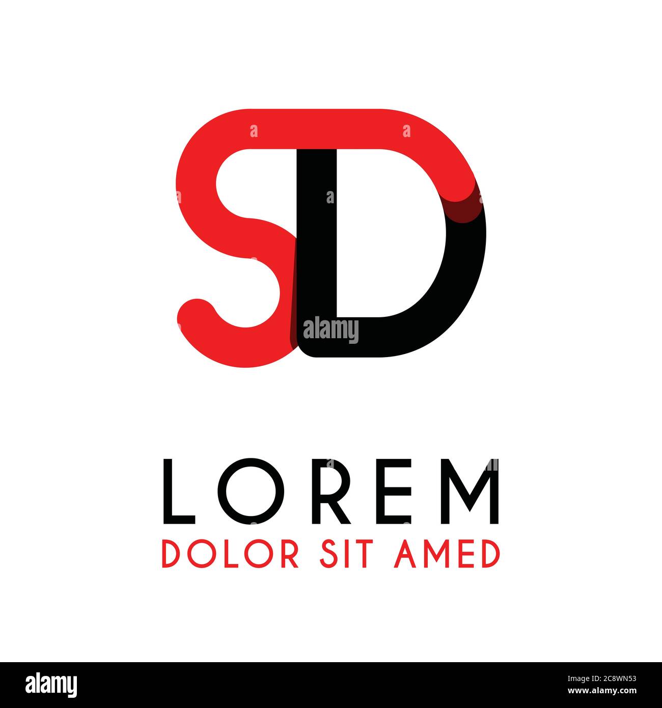 initial Letter SD with red Black and has rounded corners Stock Vector ...