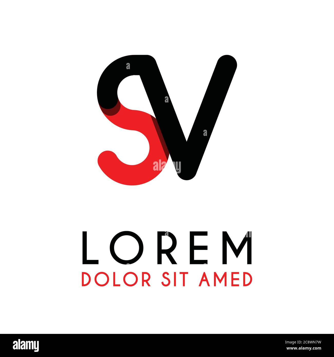 initial Letter SV with red Black and has rounded corners Stock Vector ...