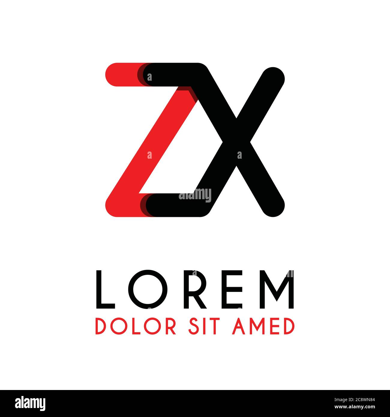 initial Letter ZX with red Black and has rounded corners Stock Vector ...