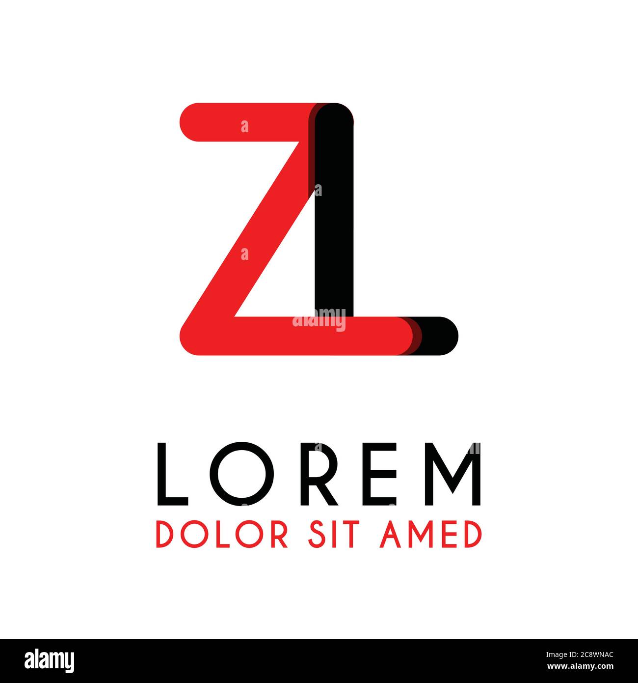 initial Letter ZL with red Black and has rounded corners Stock Vector ...