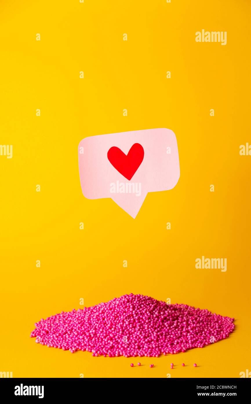 Social media promotion success concept. Pink heart-shaped emoji Stock ...