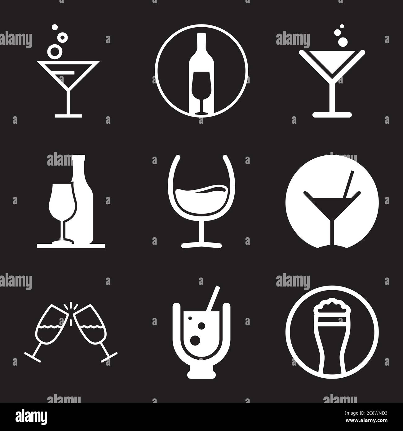 Bar icon. Icons Of Bar Drinks. Black bar drink icons Stock Vector Image ...