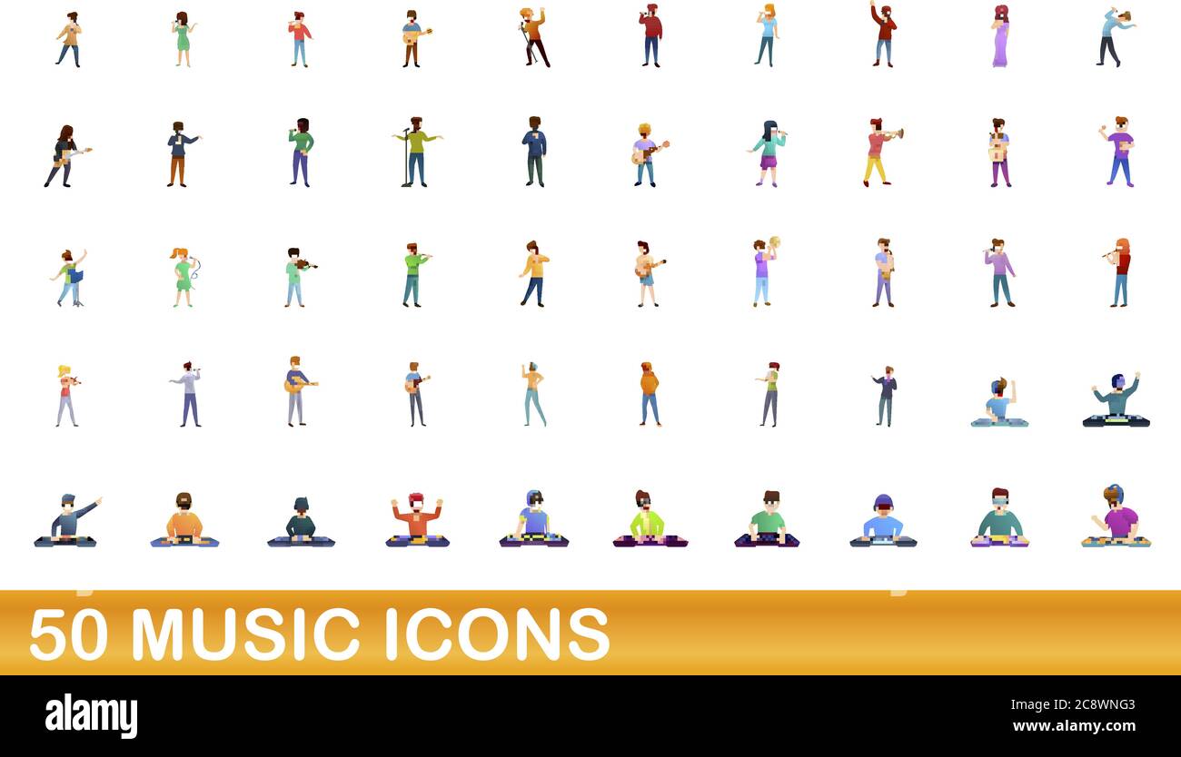 50 music icons set. Cartoon illustration of 50 music icons vector set ...