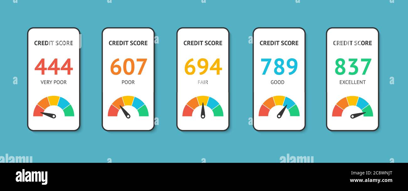 Smartphones with credit score app on the screen flat vector ...