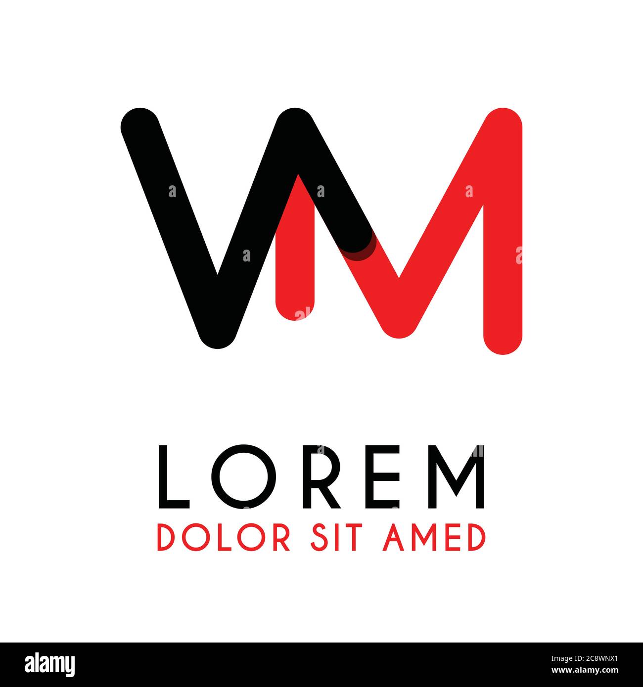 initial Letter VM with red Black and has rounded corners Stock Vector ...