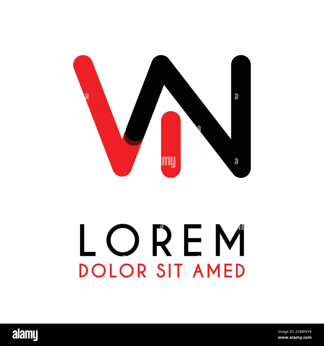 initial Letter VN with red Black and has rounded corners Stock Vector ...