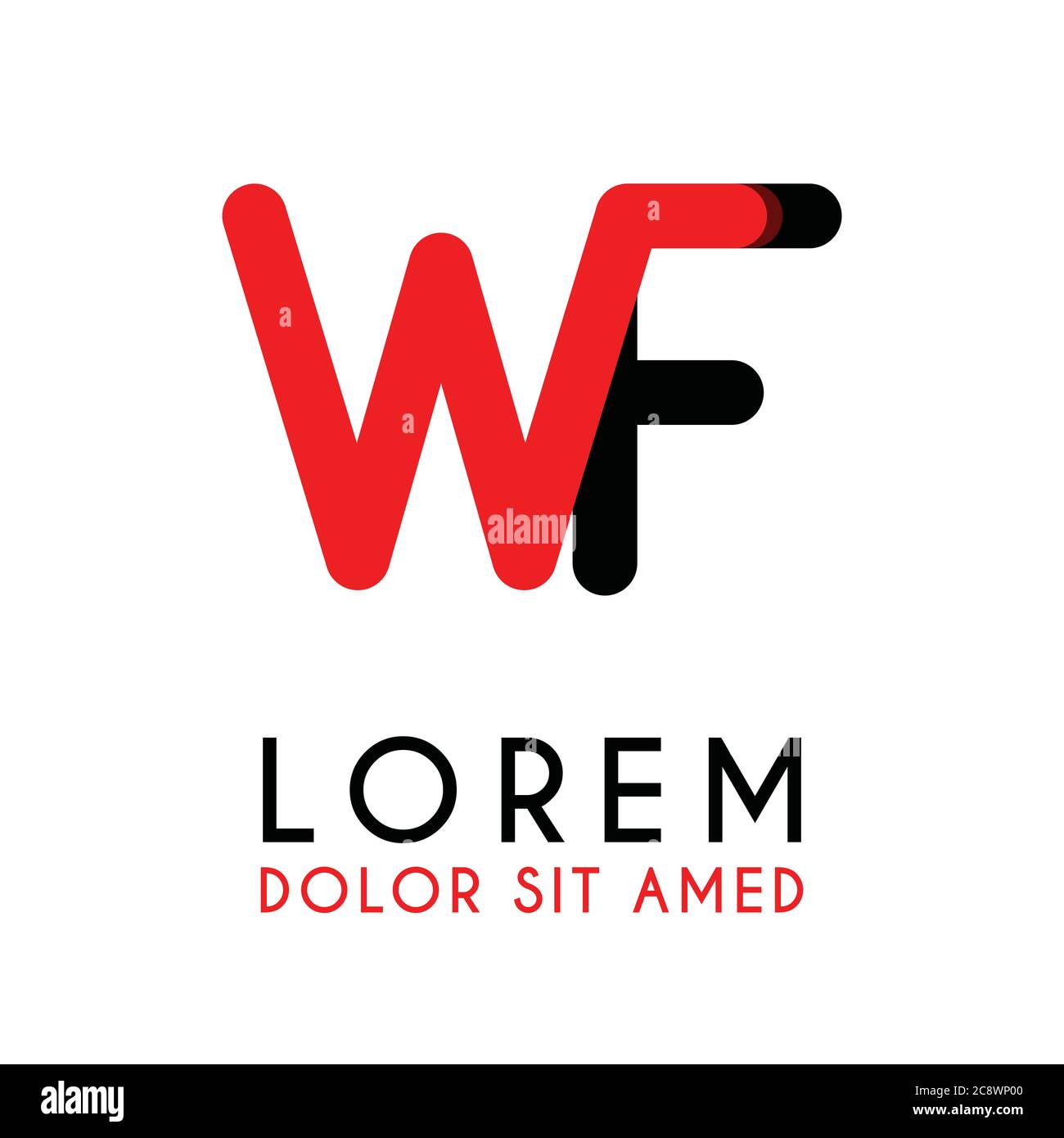 initial Letter WF with red Black and has rounded corners Stock Vector ...
