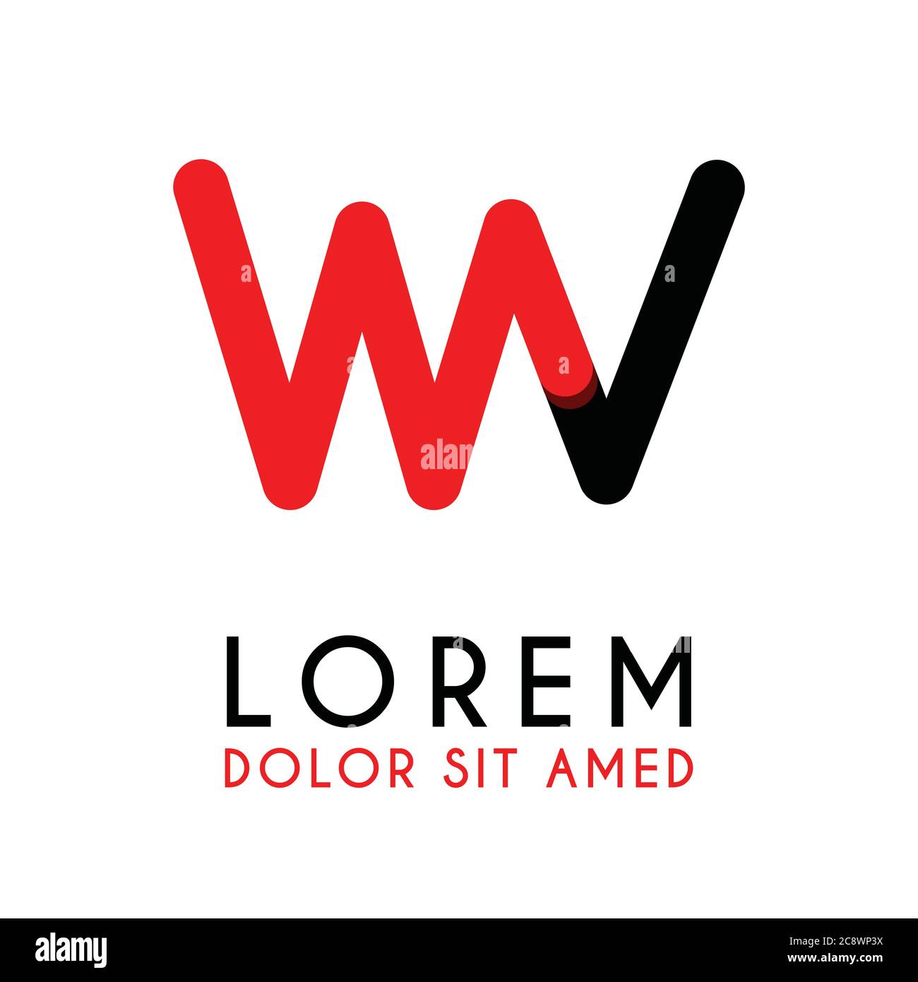 initial Letter WV with red Black and has rounded corners Stock Vector ...