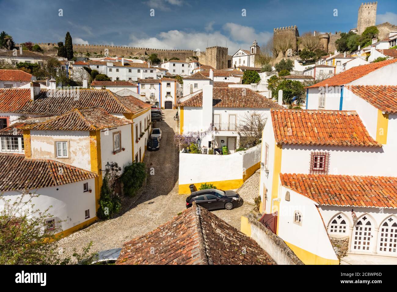 Historic center of Obidos medieval town, tourist attraction of Portugal ...