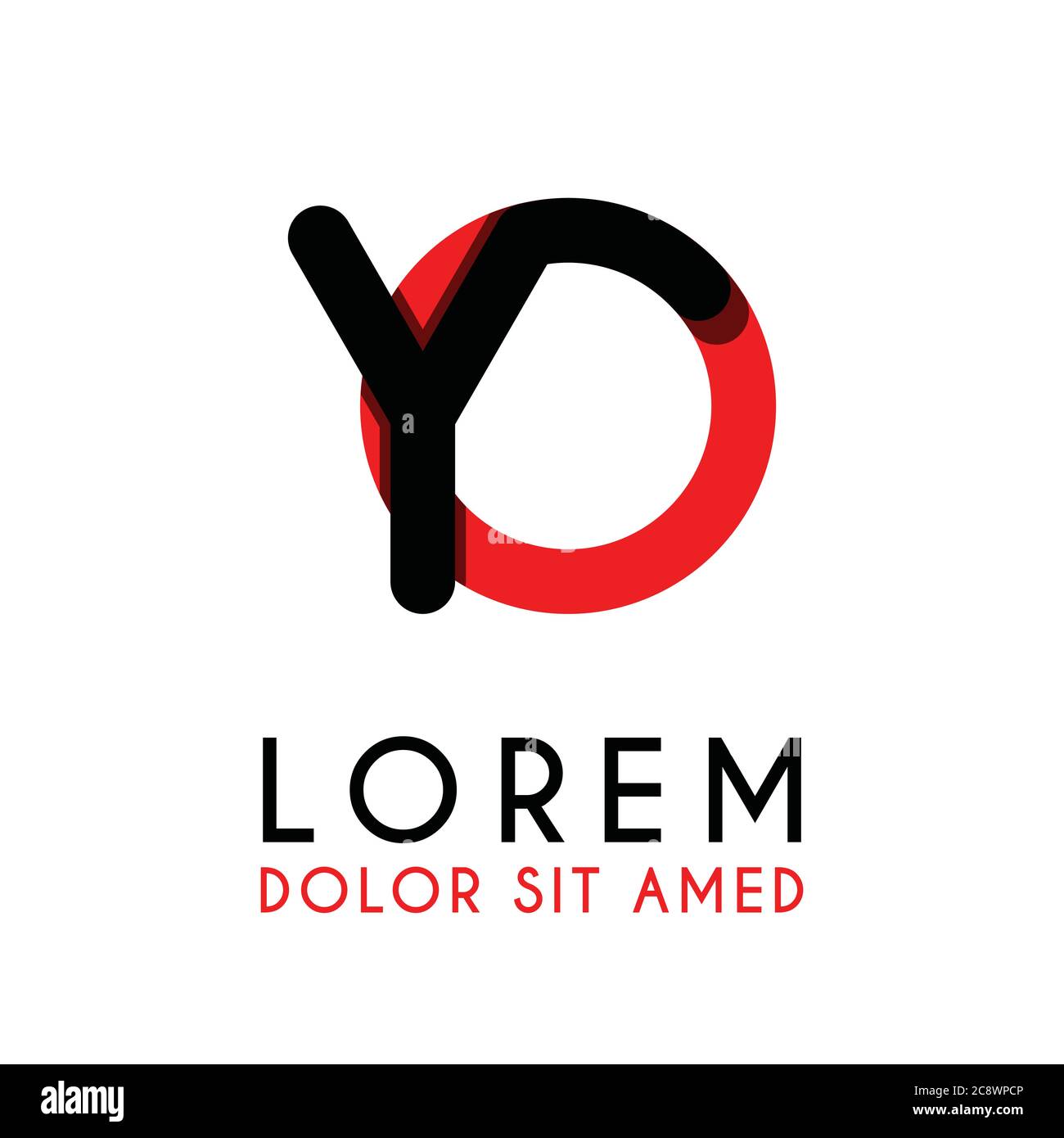 initial Letter YO with red Black and has rounded corners Stock Vector ...