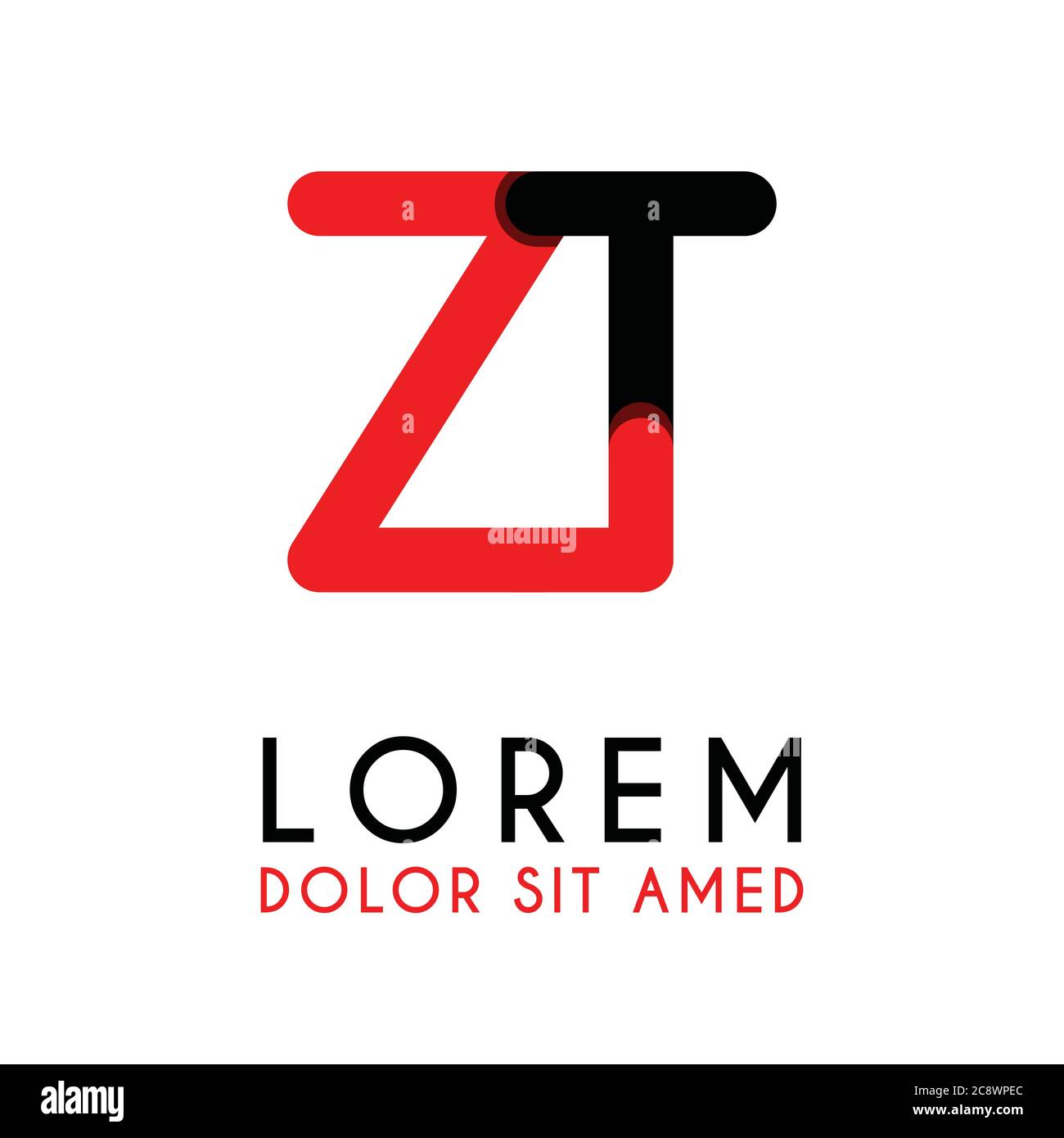 initial Letter ZT with red Black and has rounded corners Stock Vector ...