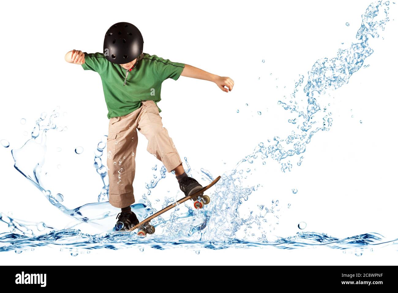 Young skater in balance on the water Stock Photo - Alamy