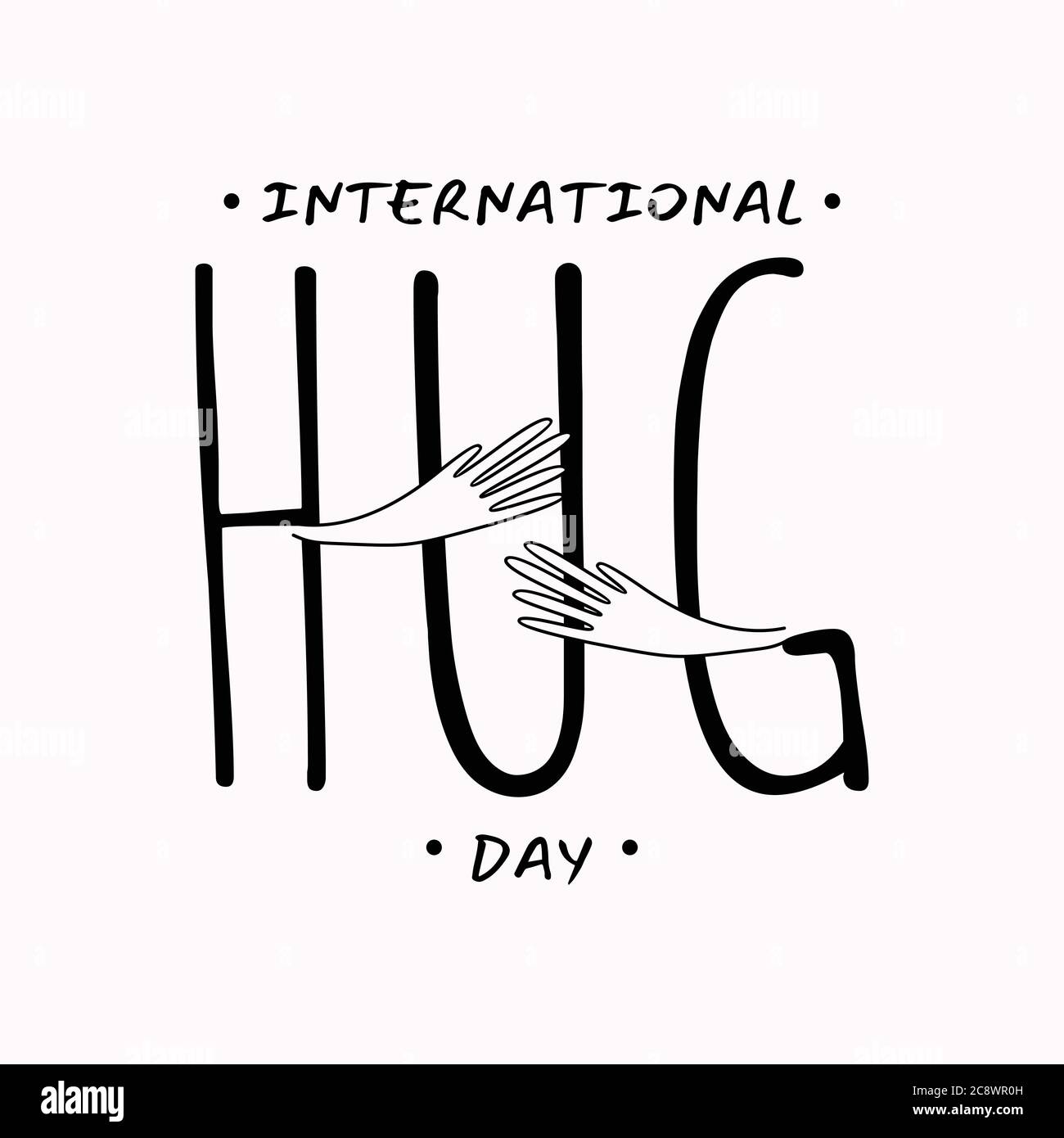 Vector typographic letter Hug Day with abstract hand illustration ...