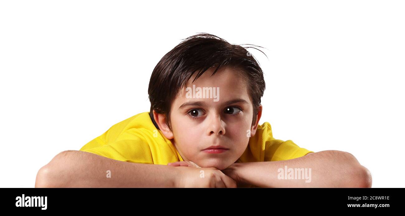 Thoughtful kids on white background Stock Photo - Alamy