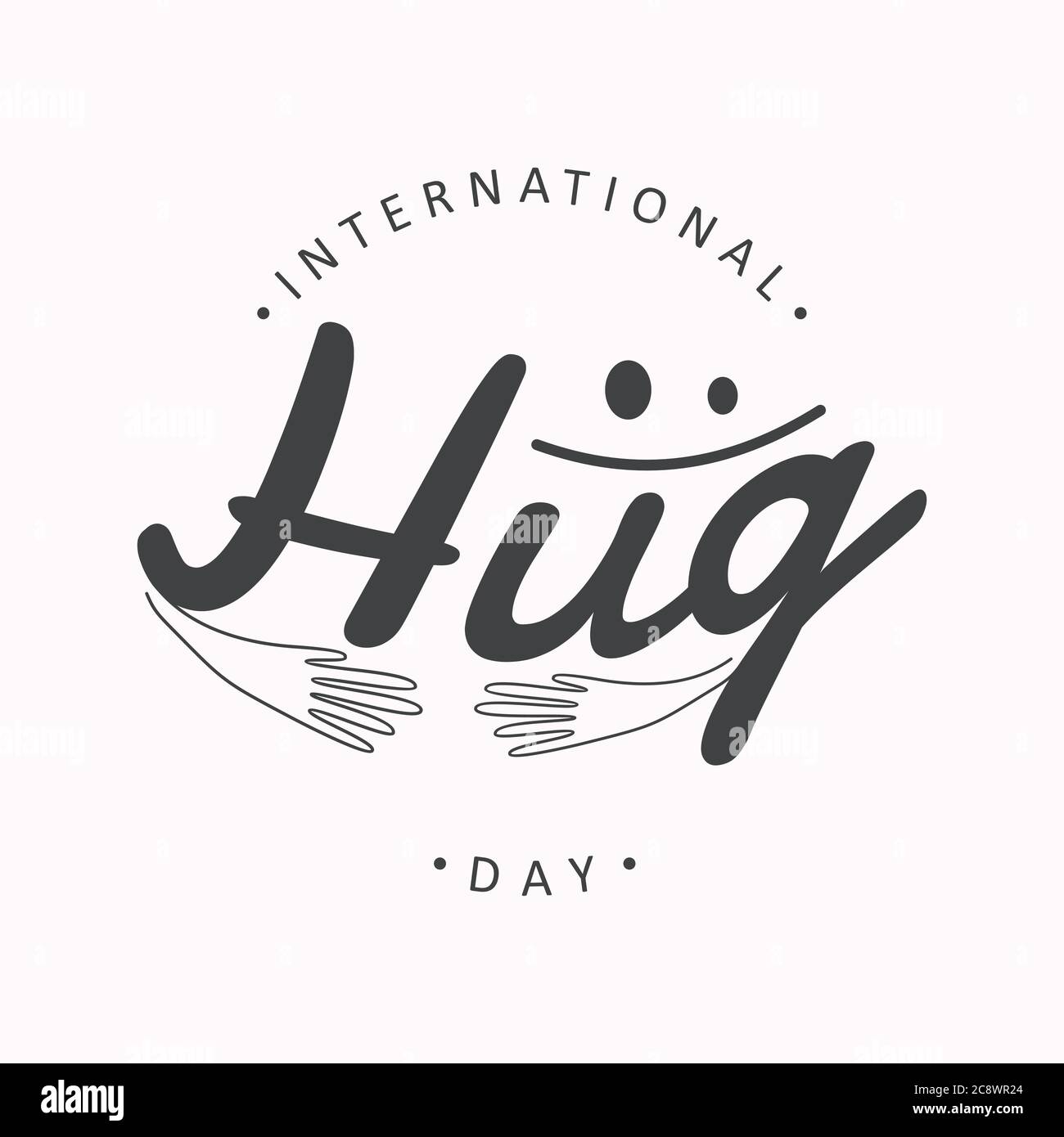 Vector typographic letter Hug Day with abstract hand illustration ...