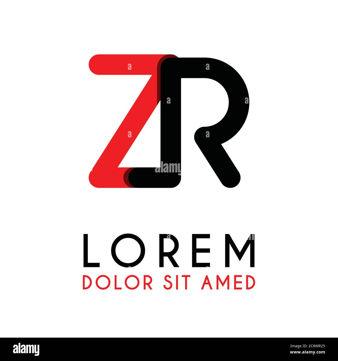 initial Letter ZR with red Black and has rounded corners Stock Vector ...