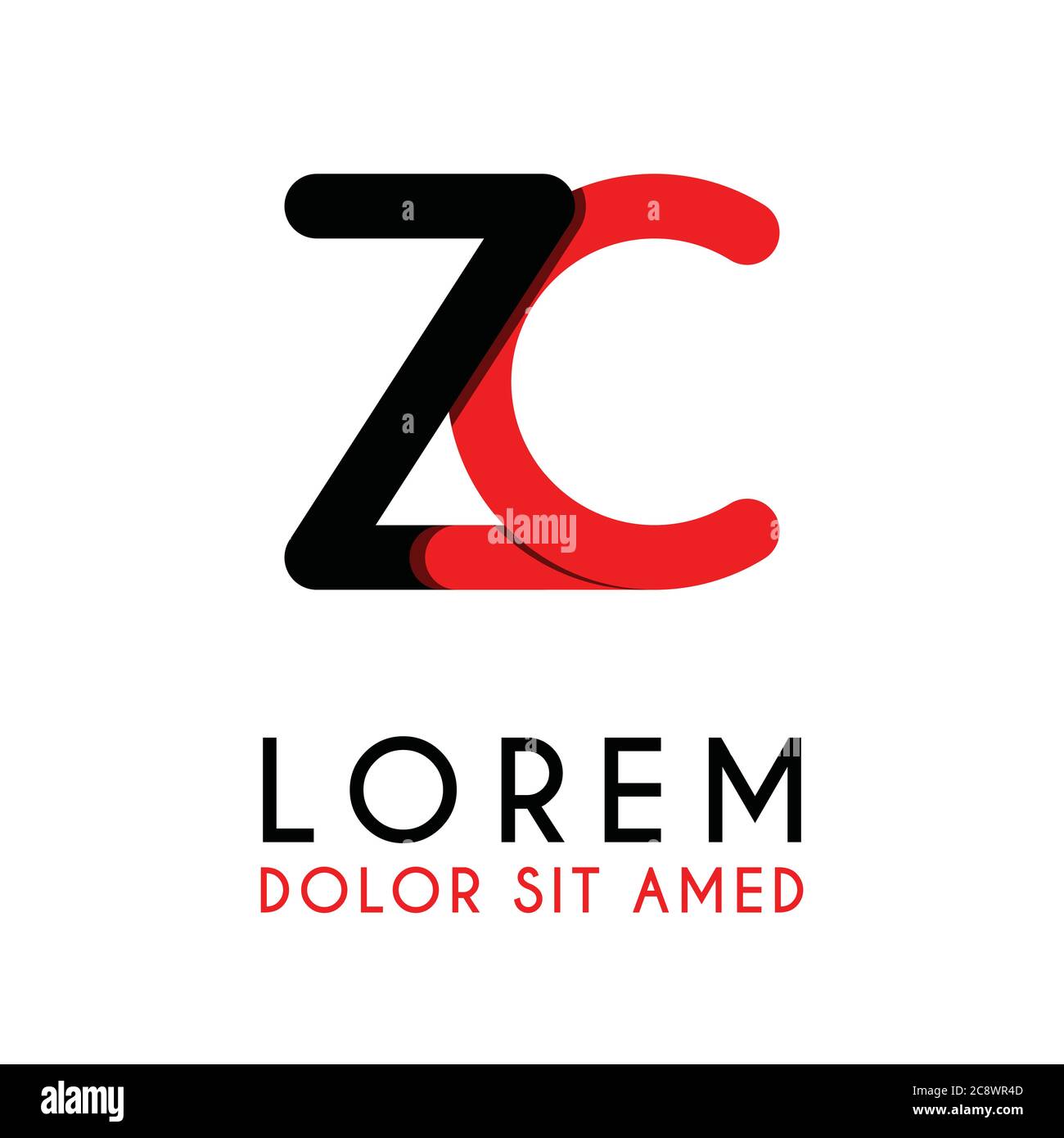 initial Letter ZC with red Black and has rounded corners Stock Vector ...