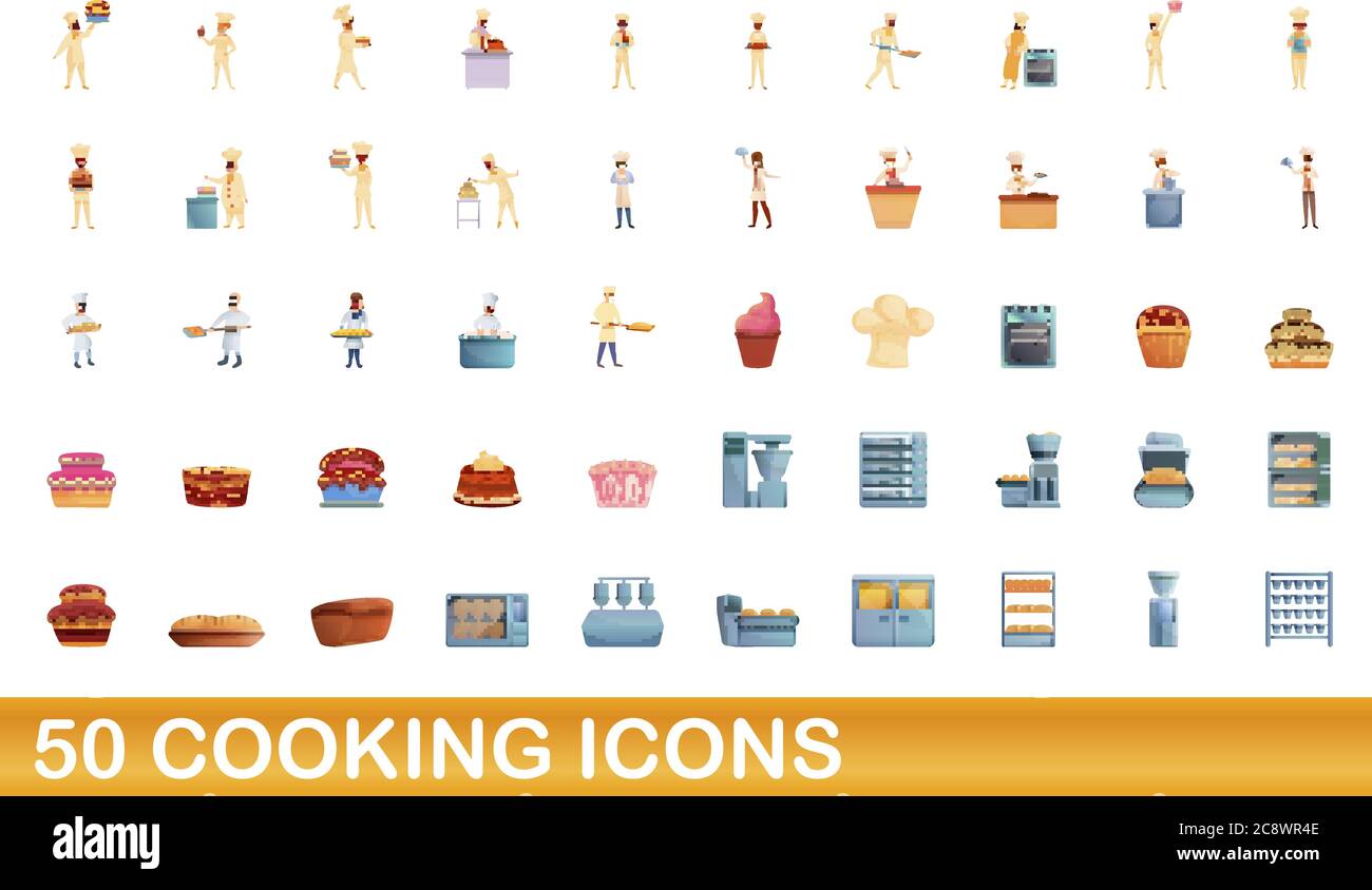 50 cooking icons set. Cartoon illustration of 50 cooking icons vector ...