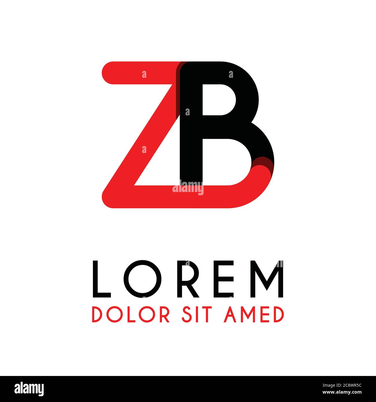 initial Letter ZB with red Black and has rounded corners Stock Vector ...