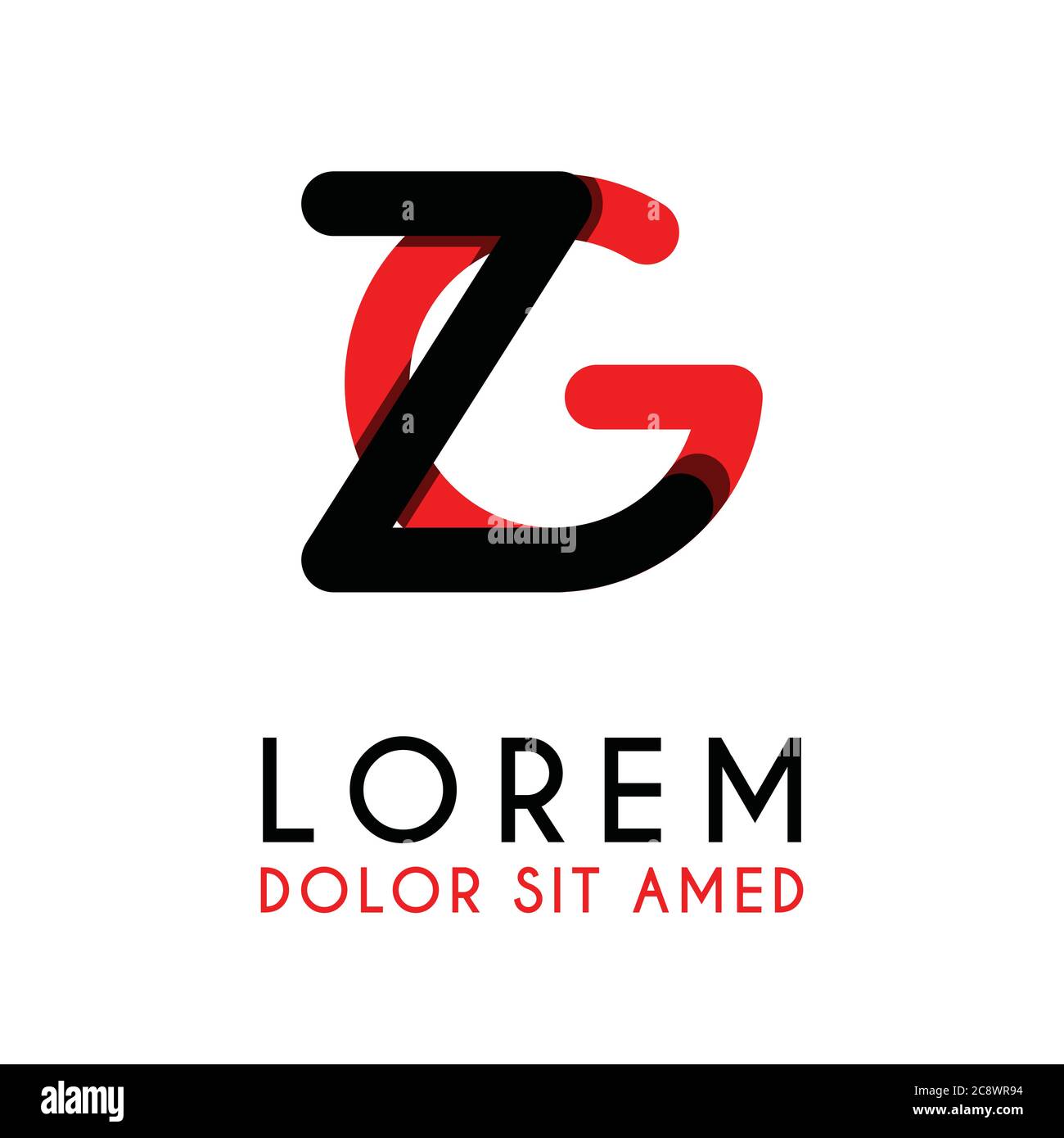 initial Letter ZG with red Black and has rounded corners Stock Vector ...