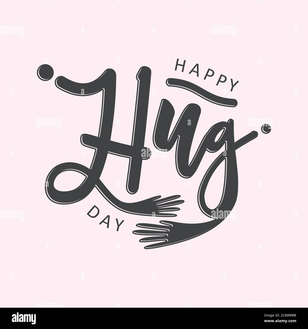 Vector typographic letter Hug Day with abstract hand illustration ...