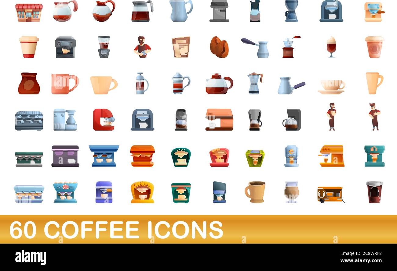 60 coffee icons set. Cartoon illustration of 60 coffee icons vector set ...
