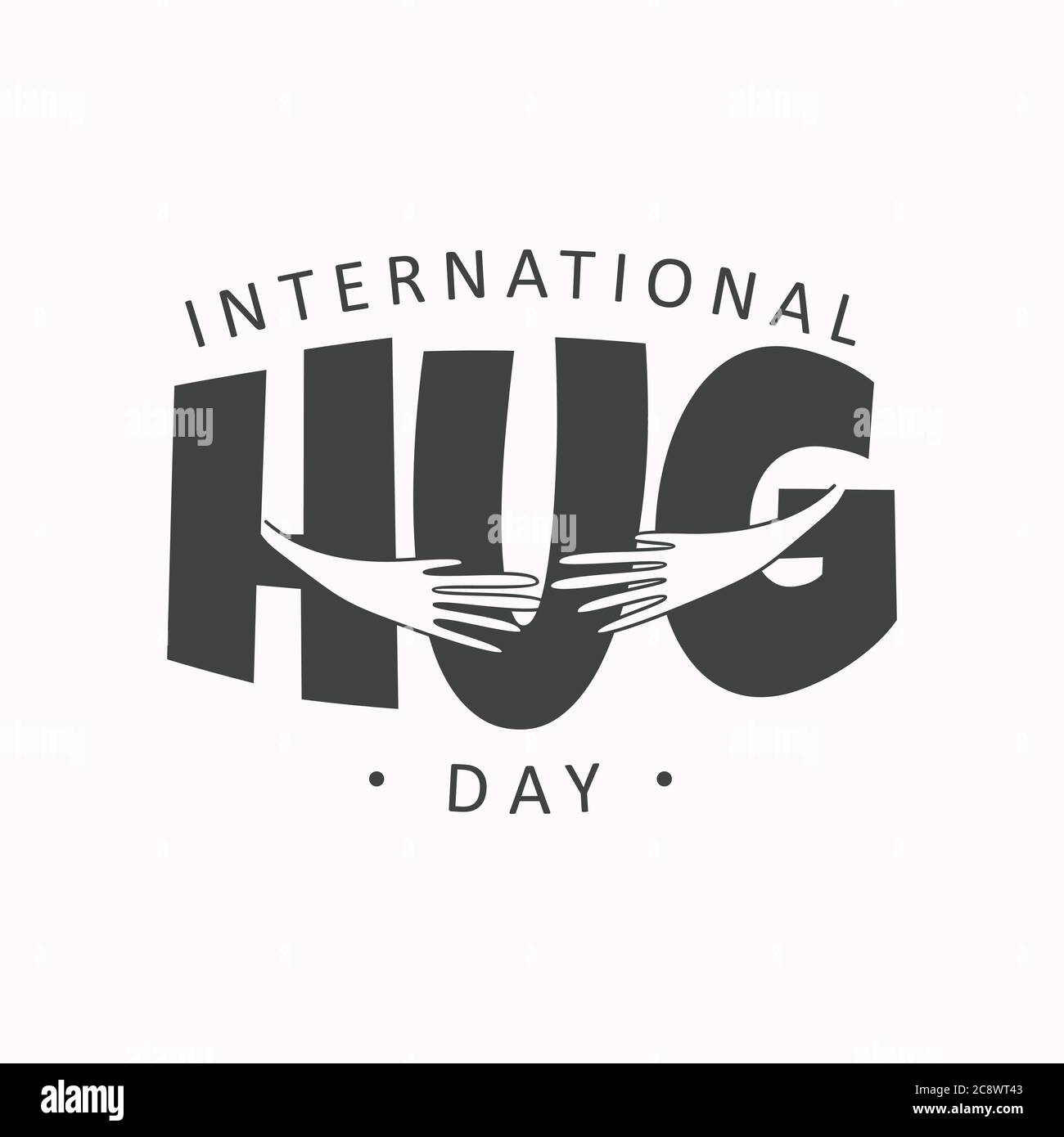 Vector typographic letter Hug Day with abstract hand illustration ...