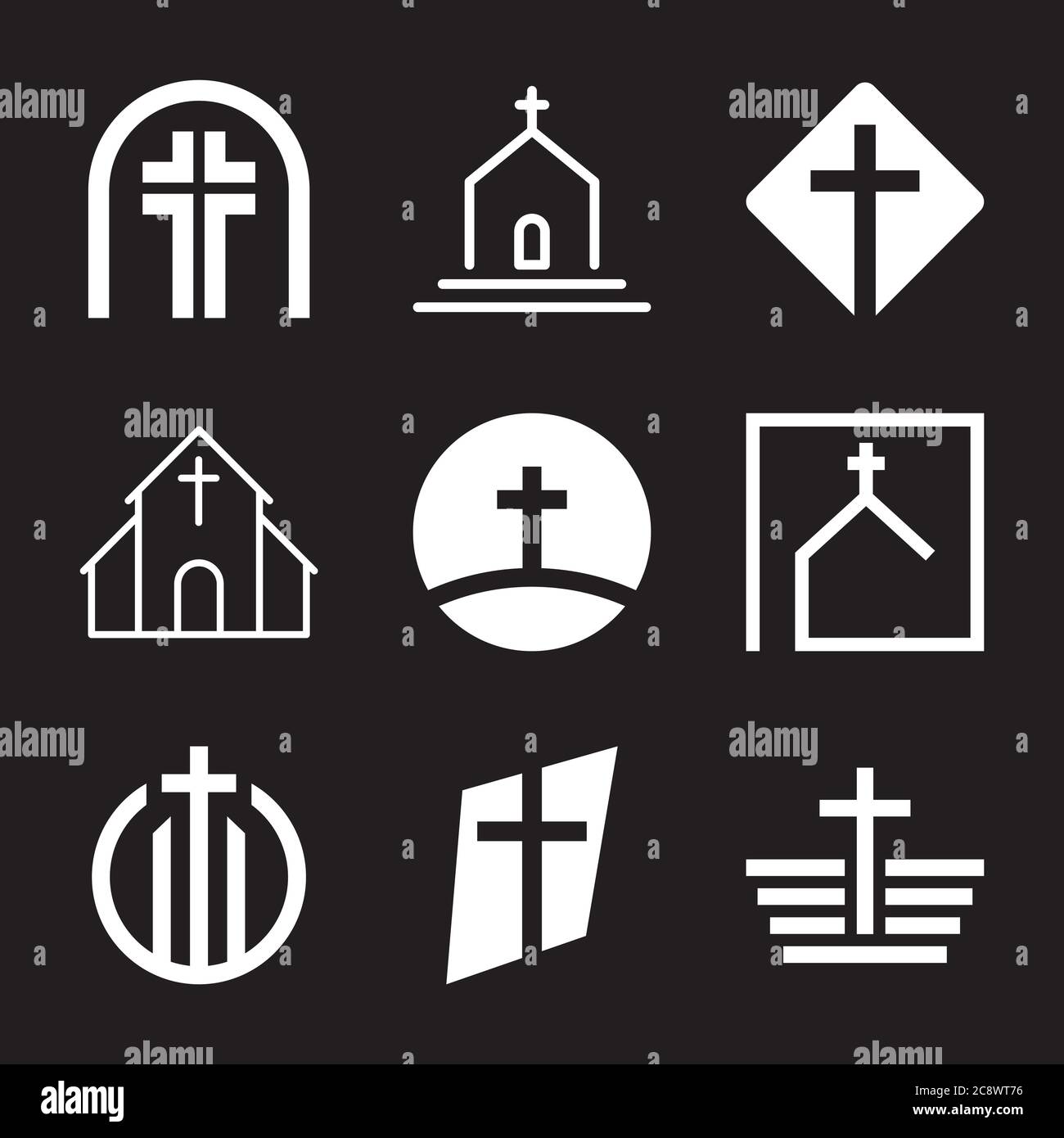 Church vector icons of religious christianity signs and symbols Stock ...