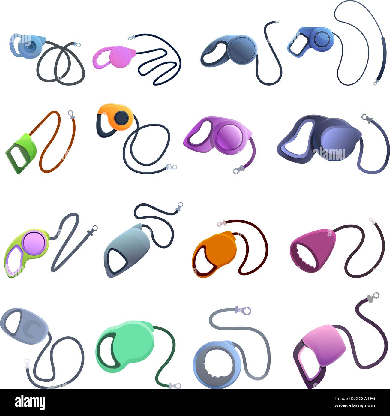 Retractable dog leash icons set. Cartoon set of retractable dog leash ...
