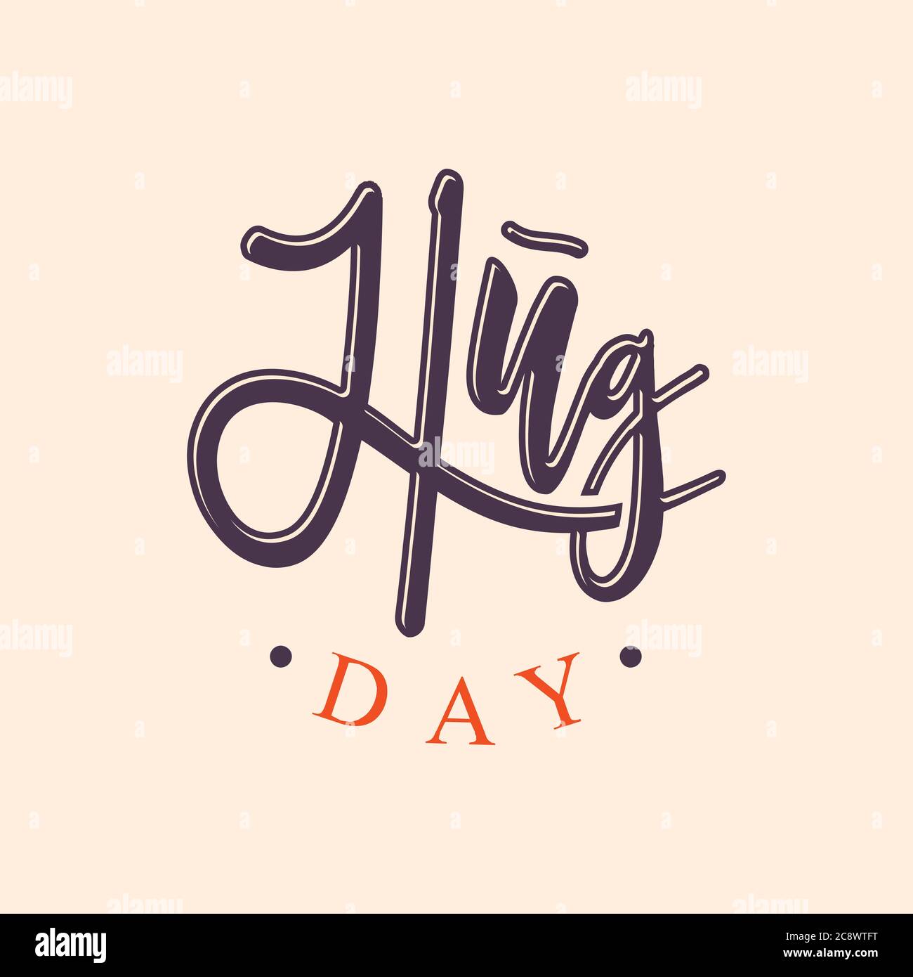 Vector typographic letter Hug Day with abstract hand illustration ...