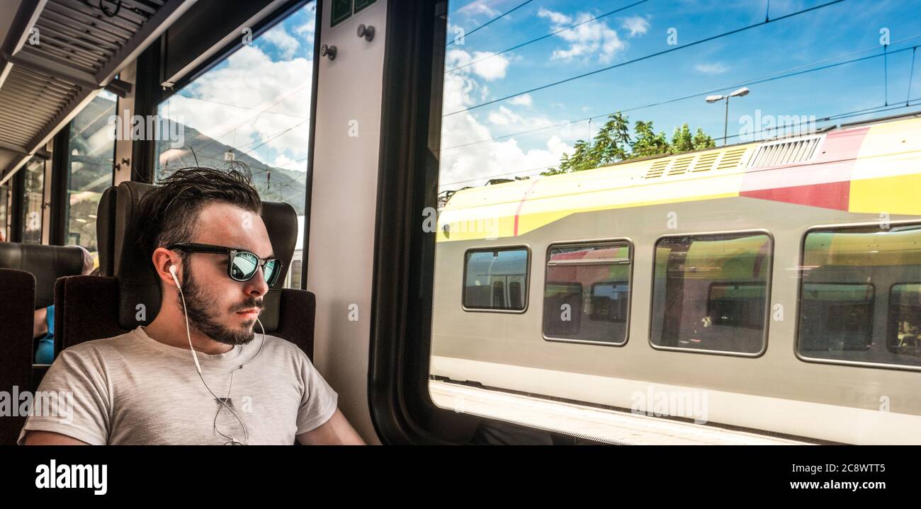 Boy travelling in train hi-res stock photography and images - Alamy