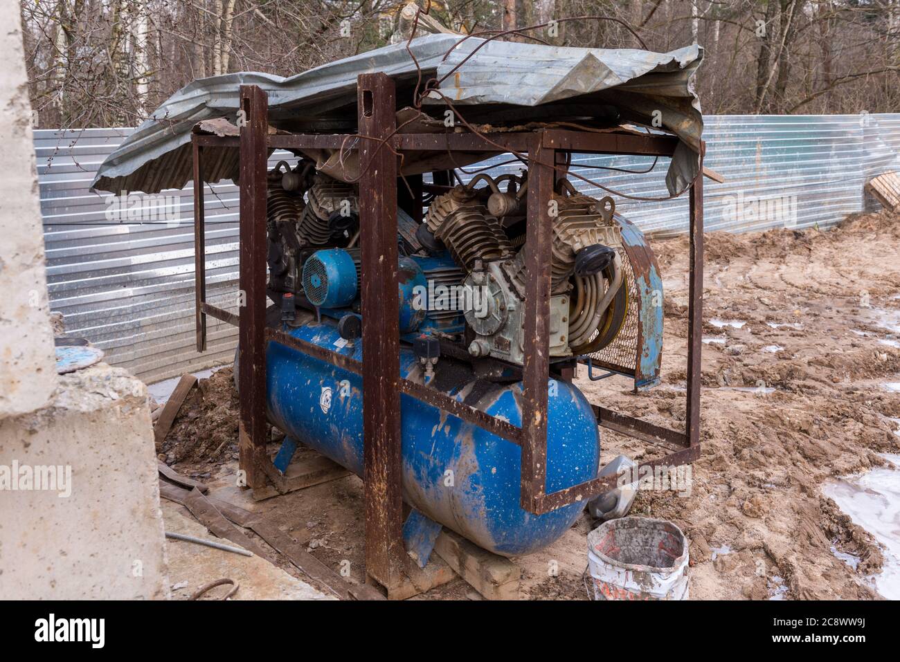 Diesel generator on Construction site at winter Stock Photo - Alamy