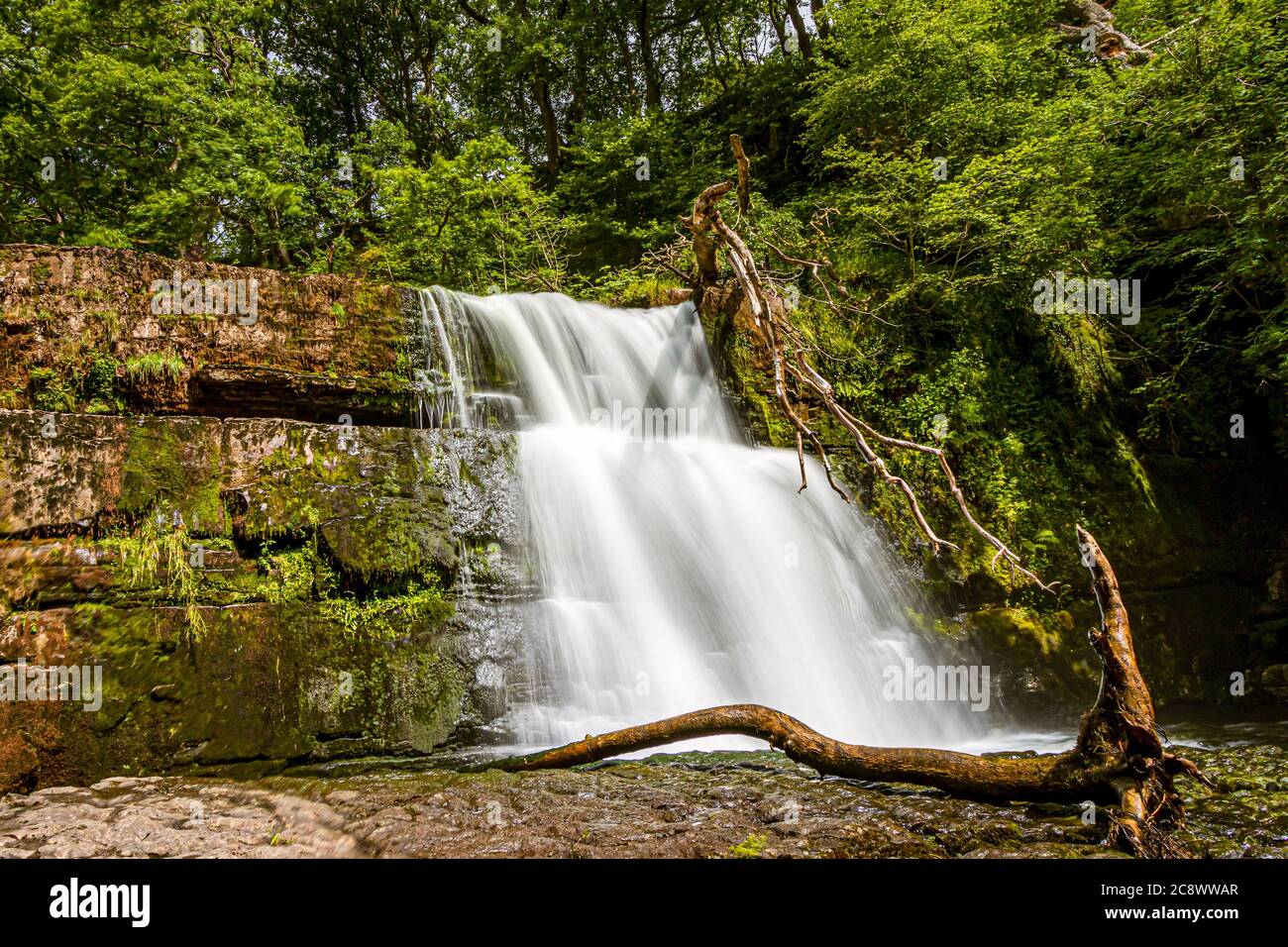 Beautiful long exposure of a waterfall in a forest (Sgwd Uchaf Clun ...
