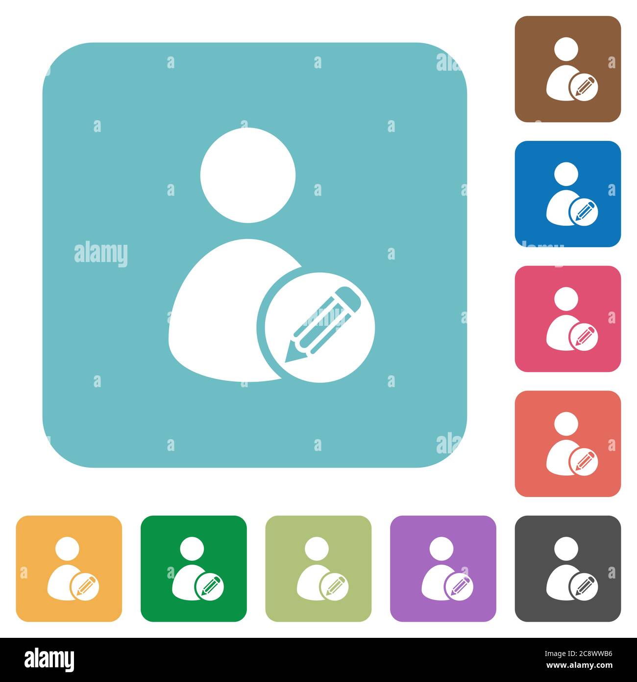 Flat edit user account icons on rounded square color backgrounds Stock ...