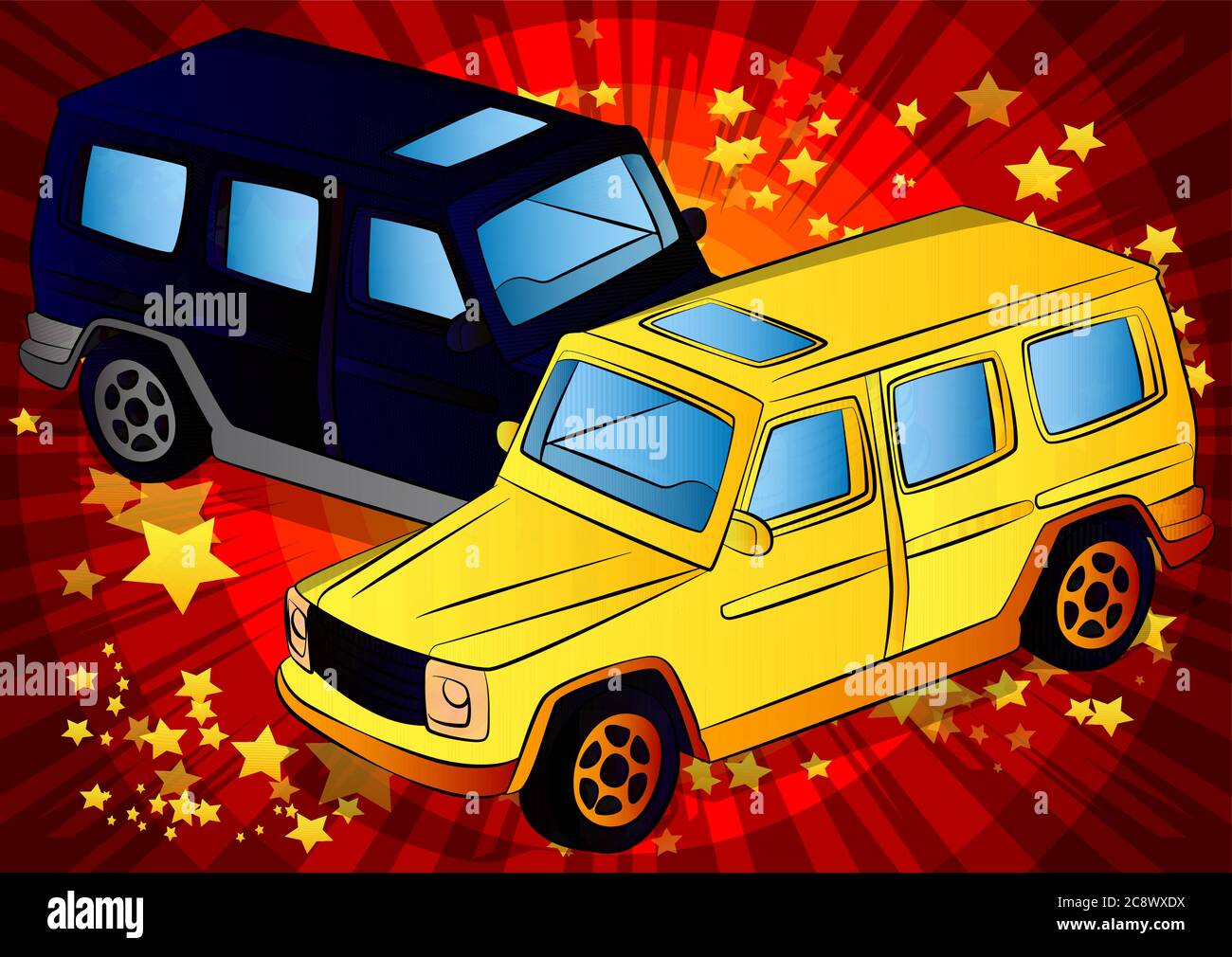 Comic book style, cartoon vector illustration of a cool European Luxury ...