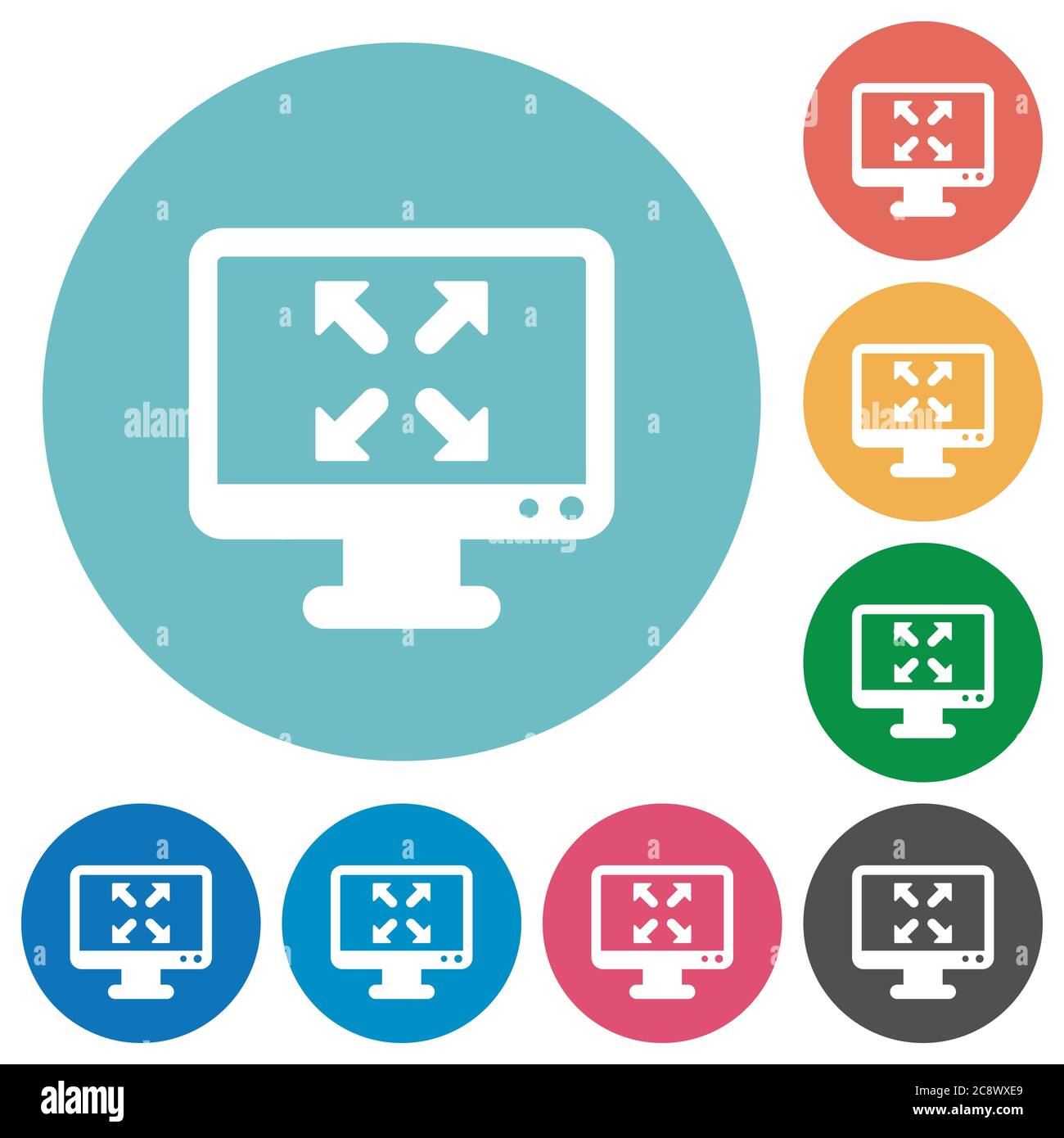 Flat fullscreen view icon set on round color background Stock Vector ...