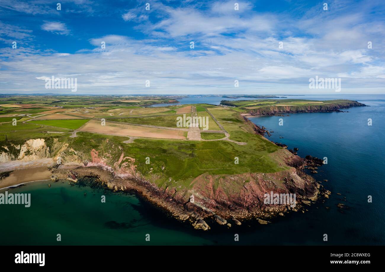 Aerial view of the runway of a long-since abandoned airfield (RNAS Dale ...