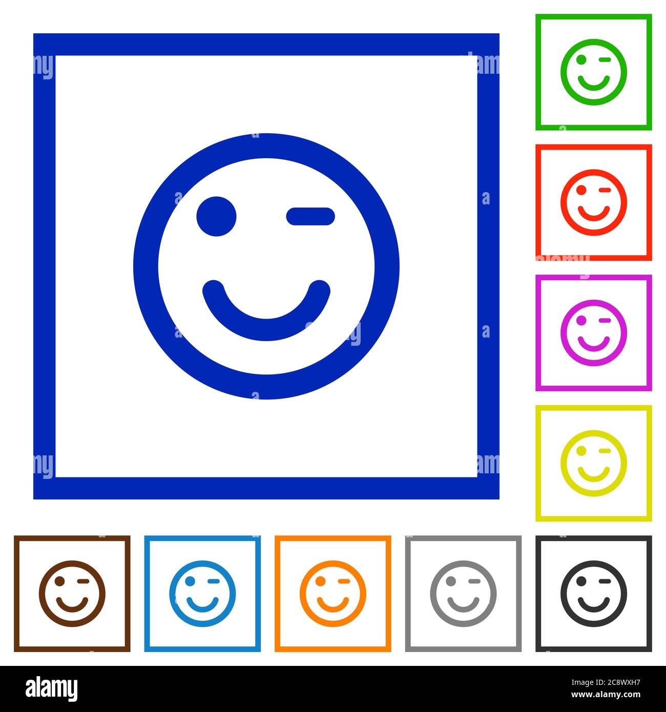 Set of color square framed Winking emoticon flat icons Stock Vector ...