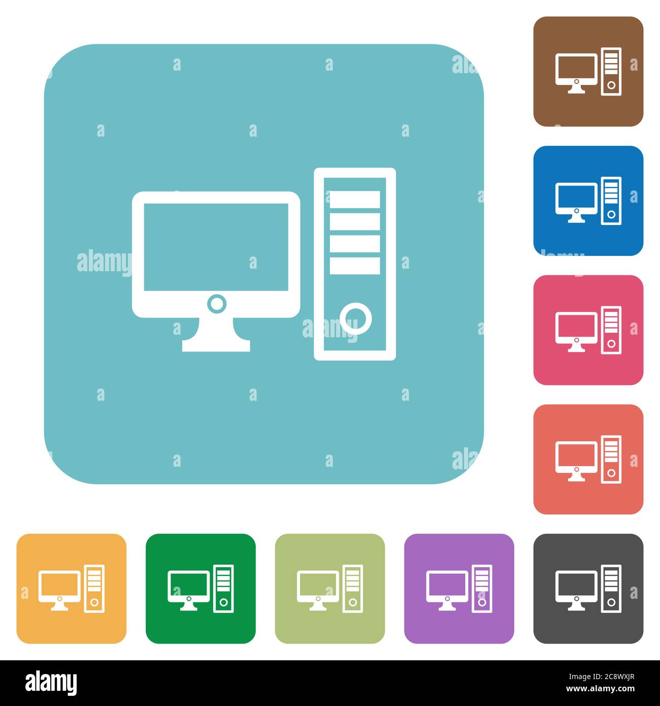 Flat desktop computer icons on rounded square color backgrounds Stock ...