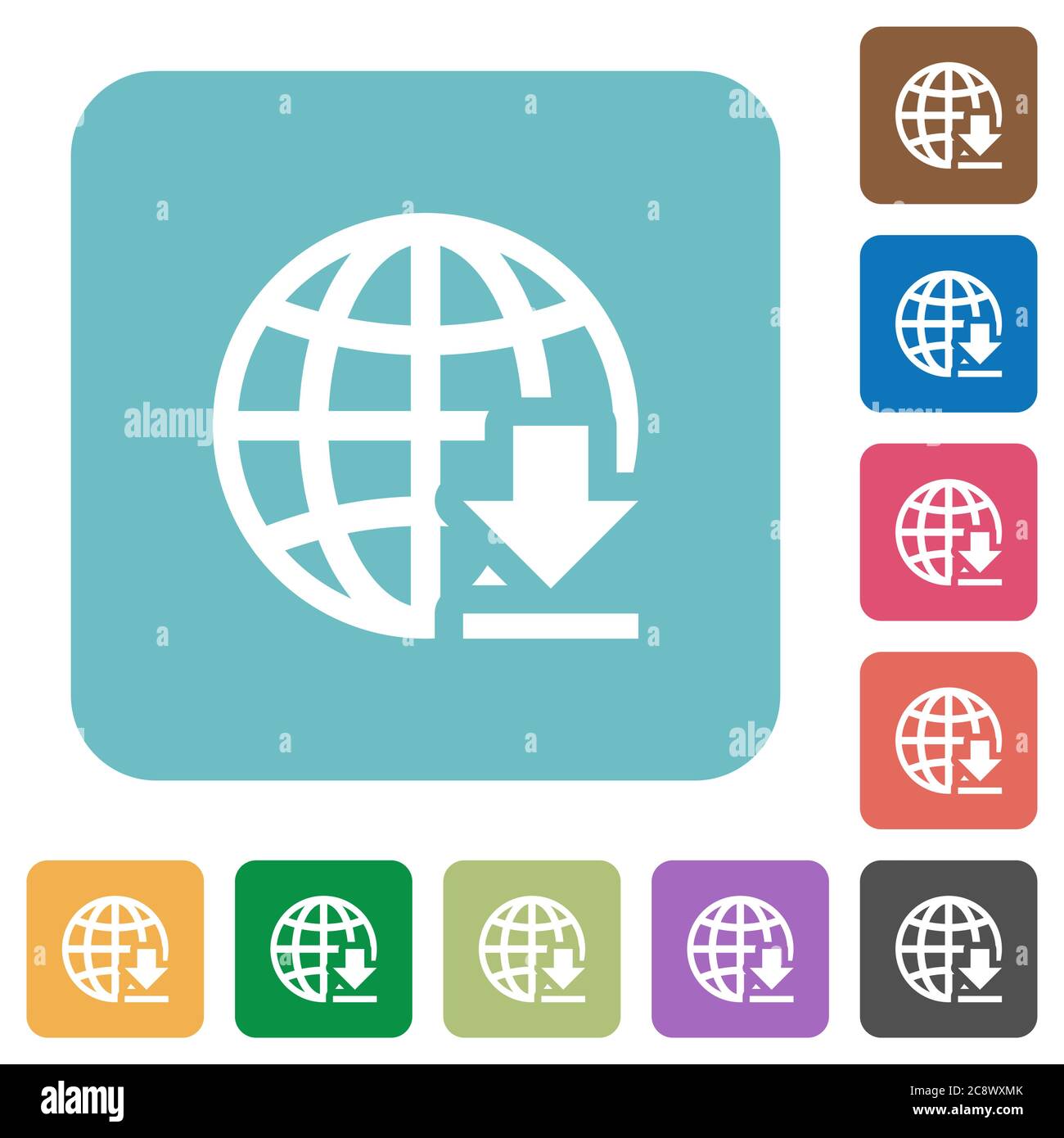 Flat Download from the internet icons on rounded square color ...