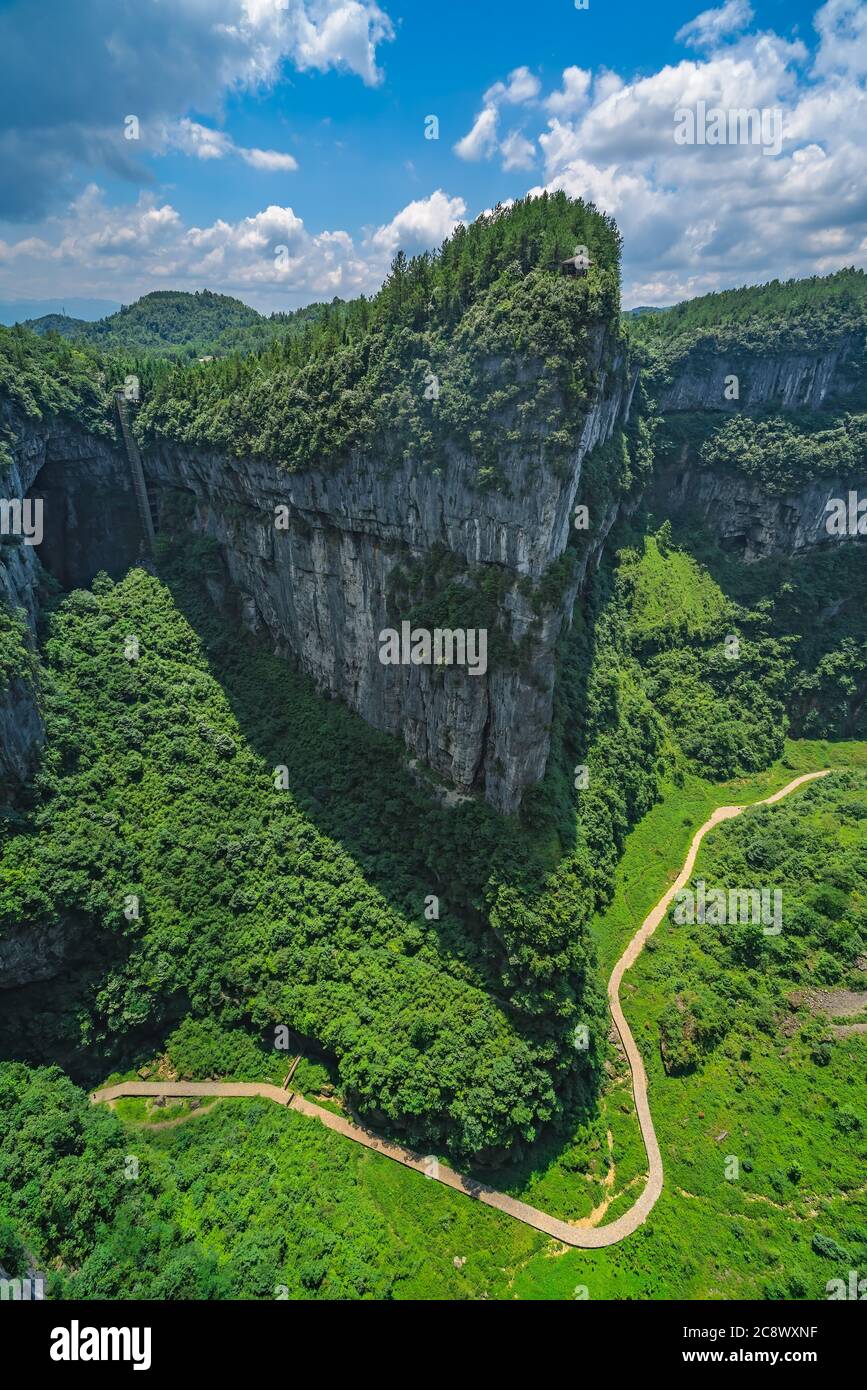 Vertical view of the gorge valley and karst limestone rock formations ...