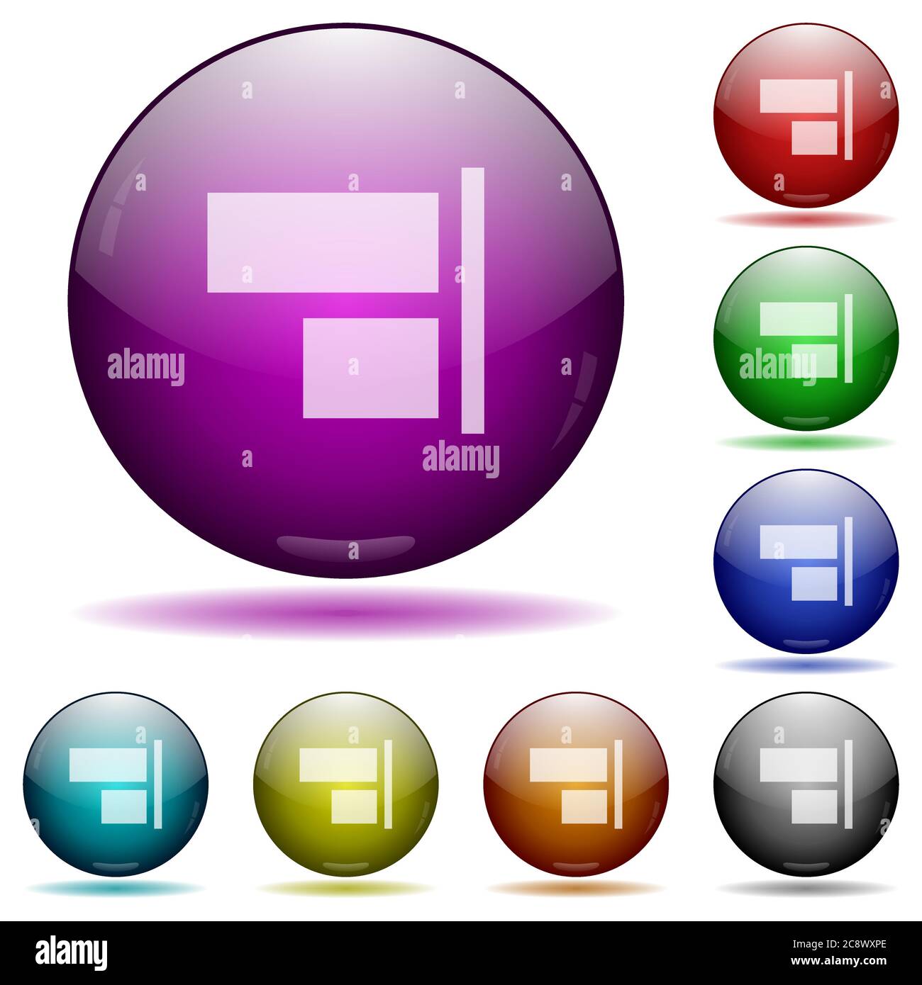 Set of color Align to right glass sphere buttons with shadows Stock ...