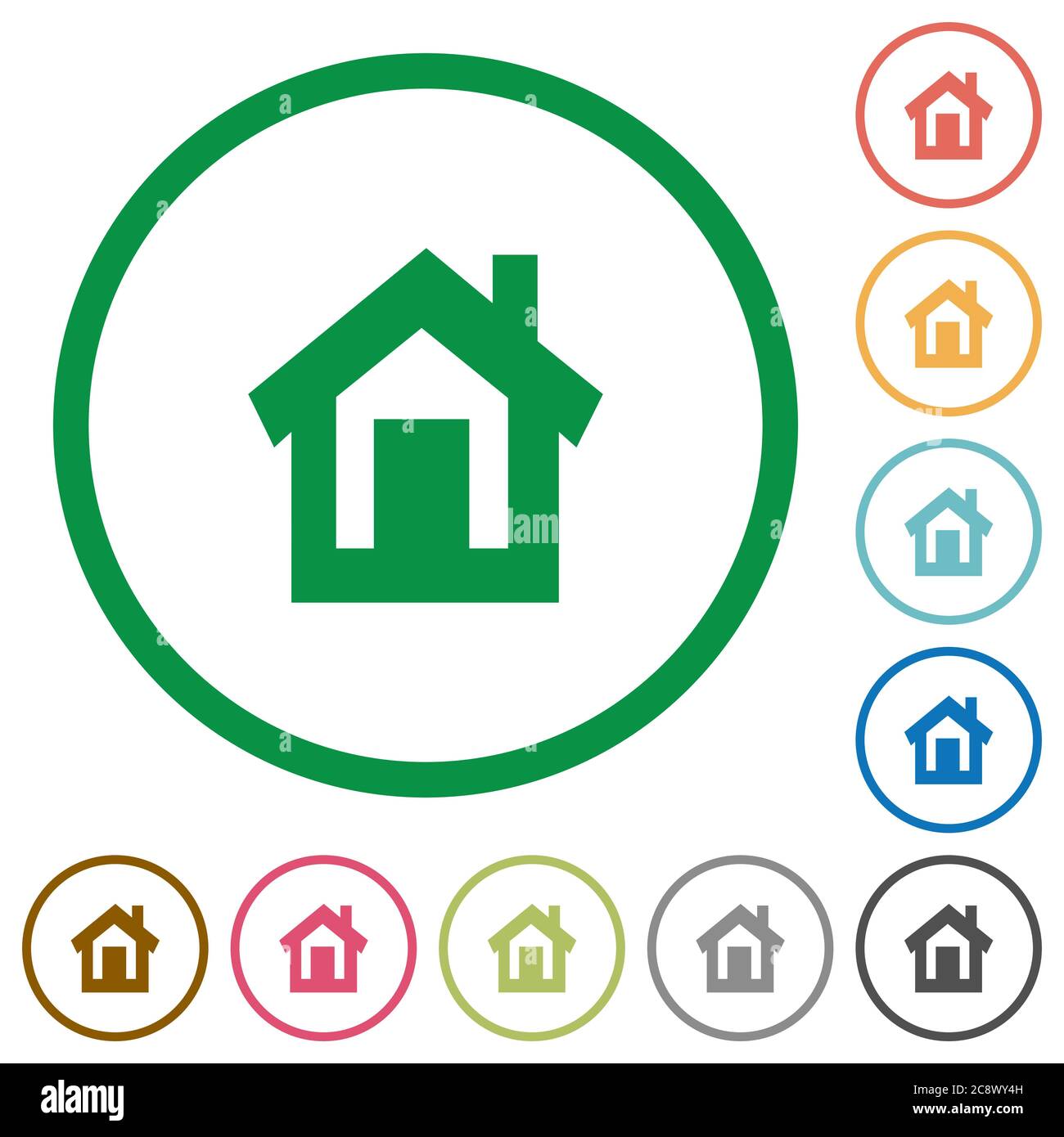 Set of home color round outlined flat icons on white background Stock ...