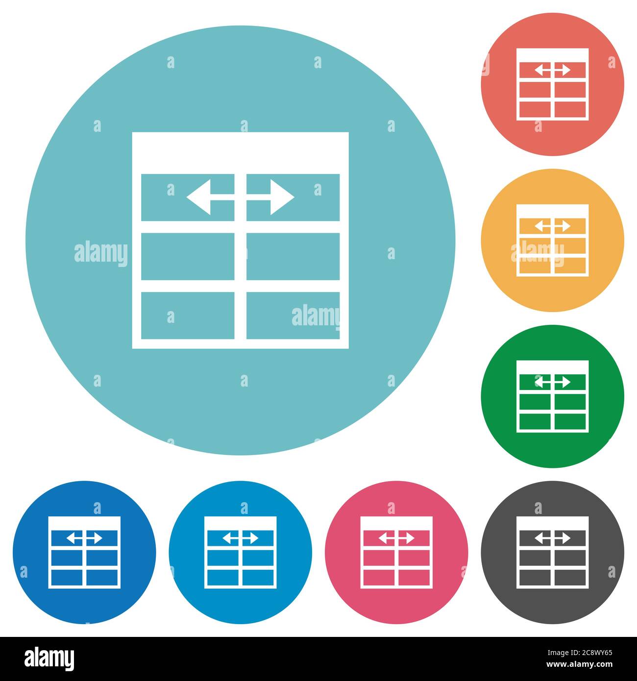Flat Spreadsheet adjust table column width icon set on round color ...