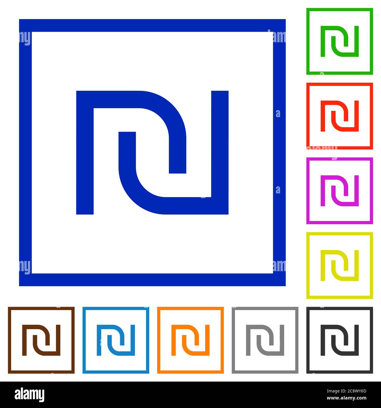 Set of color square framed Israeli new Shekel sign flat icons Stock ...