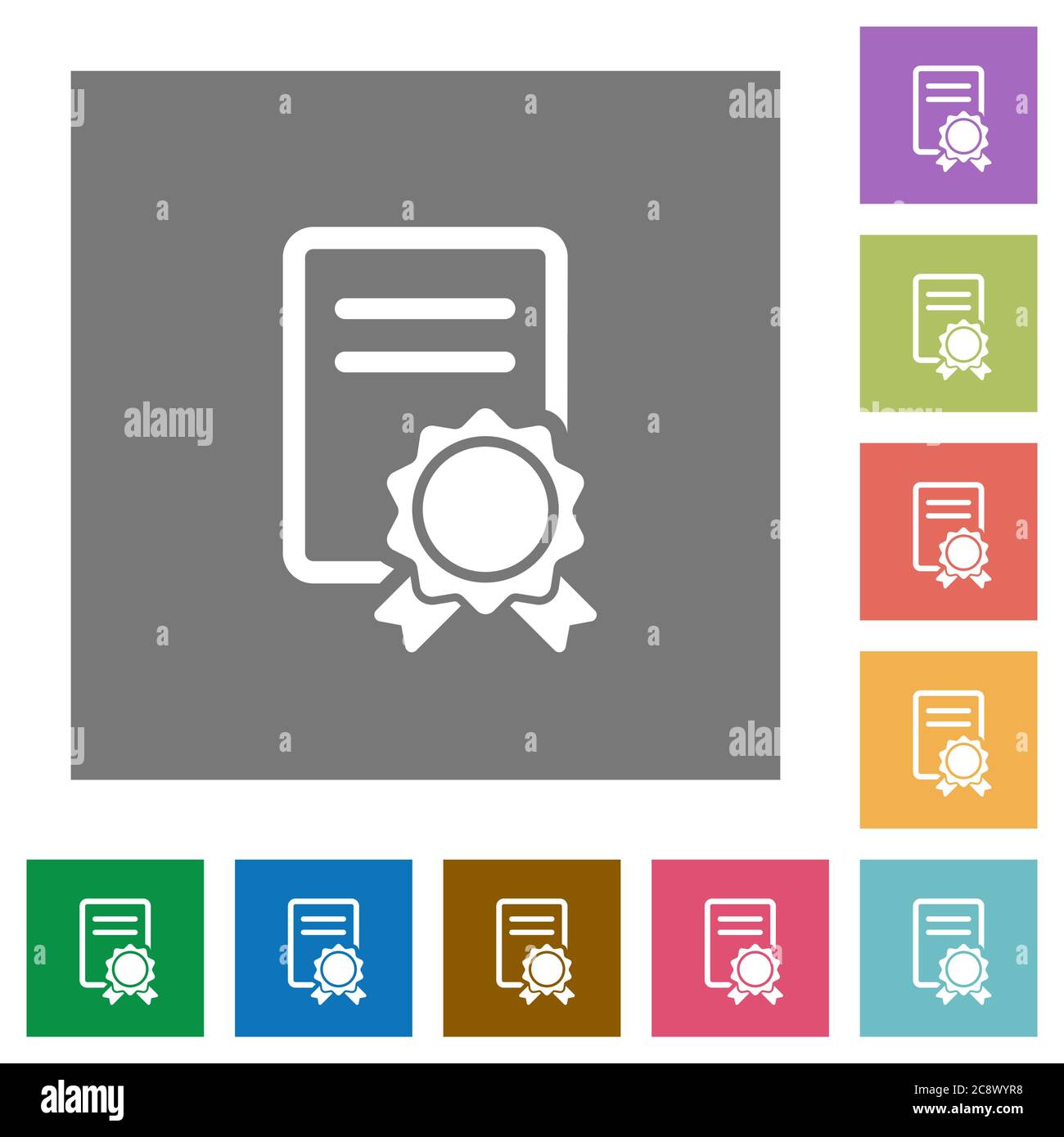 Certificate flat icon set on color square background Stock Vector Image ...