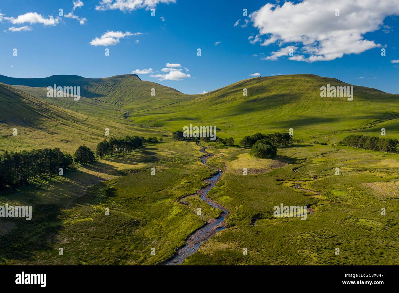 Aerial view of the main peaks of mountains in the Brecon Beacons ...